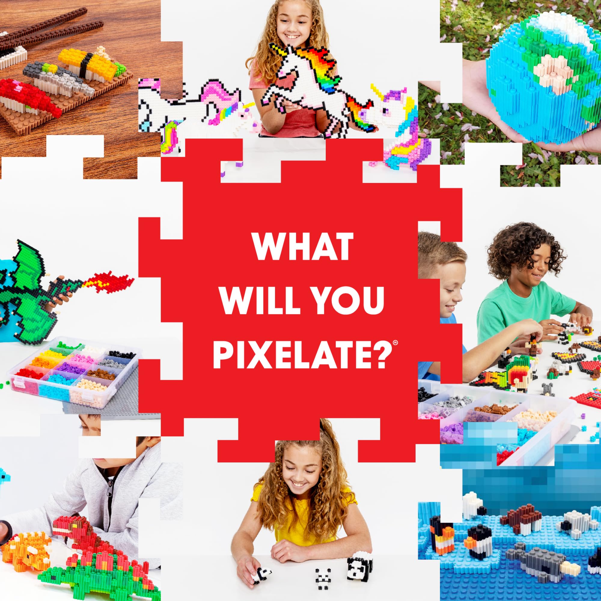 Pix Brix Pixel Art Puzzle Bricks Bucket – 1,500 Piece Pixel Art Kit with 10 Colors, Medium Palette – Patented Interlocking Building Bricks, Create 2D and 3D Builds – Stem Toys, for Age 6 Plus