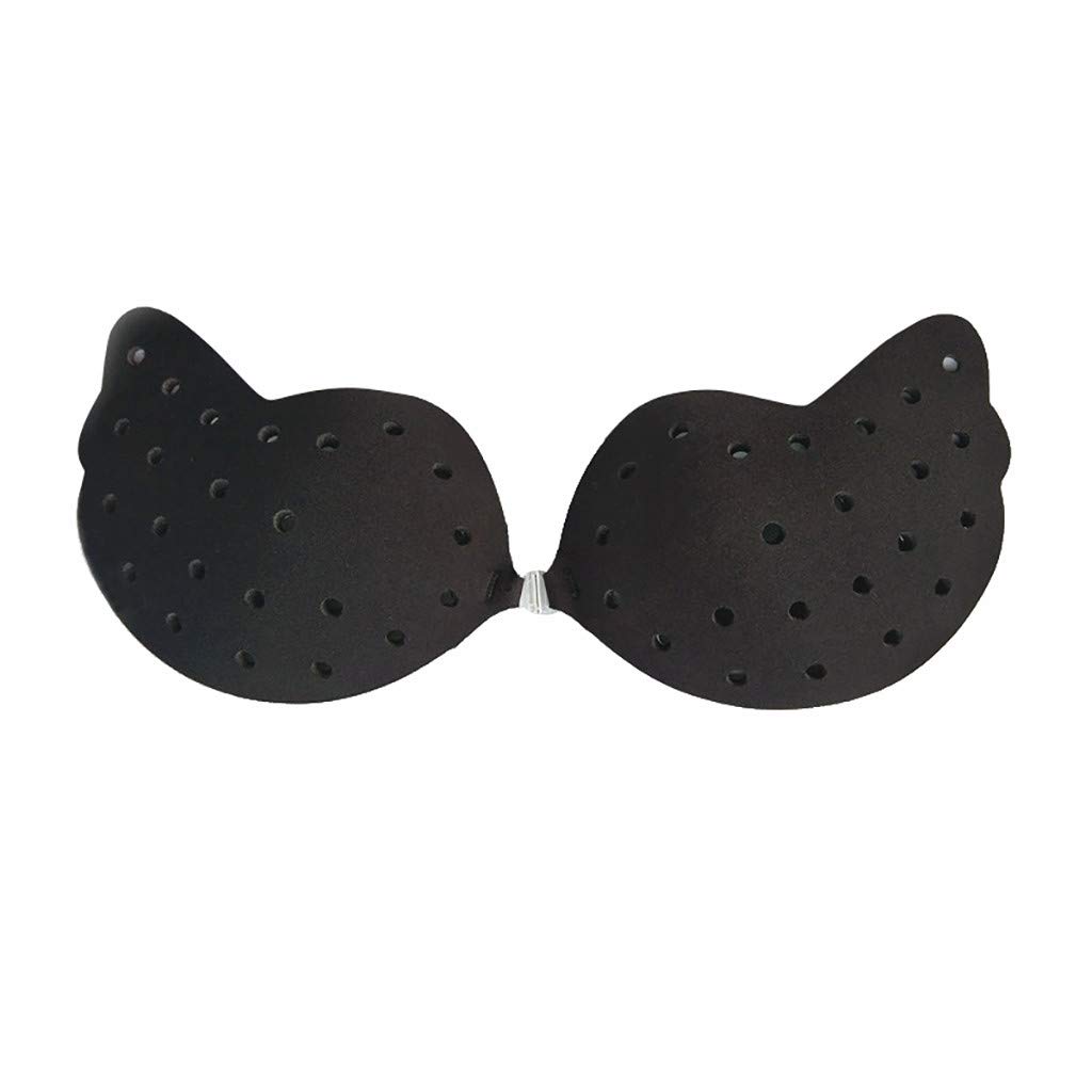 JFLYOU-Bra for Women,Ladies Breathable Chest Paste type Breast Invisible Bra Light Silicone Bra(Black,C)