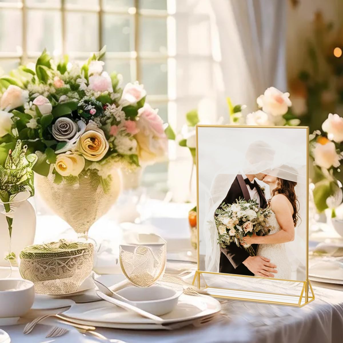 Cashger 8.5X11 Clear Sign Holder, Wedding Table Sign Double Sided Holder, Set of 6 Clear Acrylic Frames with Gold Border for Menus, Numbers, and Decor