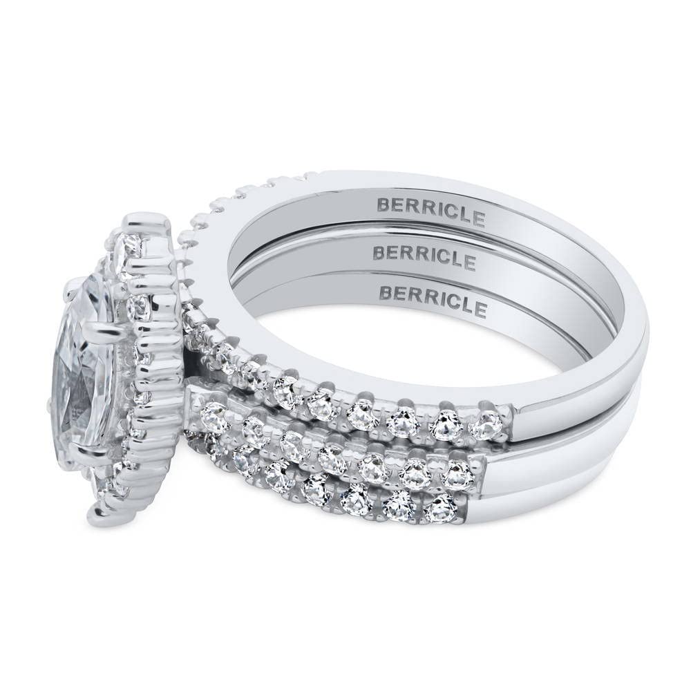 BERRICLE Sterling Silver Halo Wedding Engagement Rings Marquise Cut Cubic Zirconia CZ Ring Set for Women, Rhodium Plated Size 8