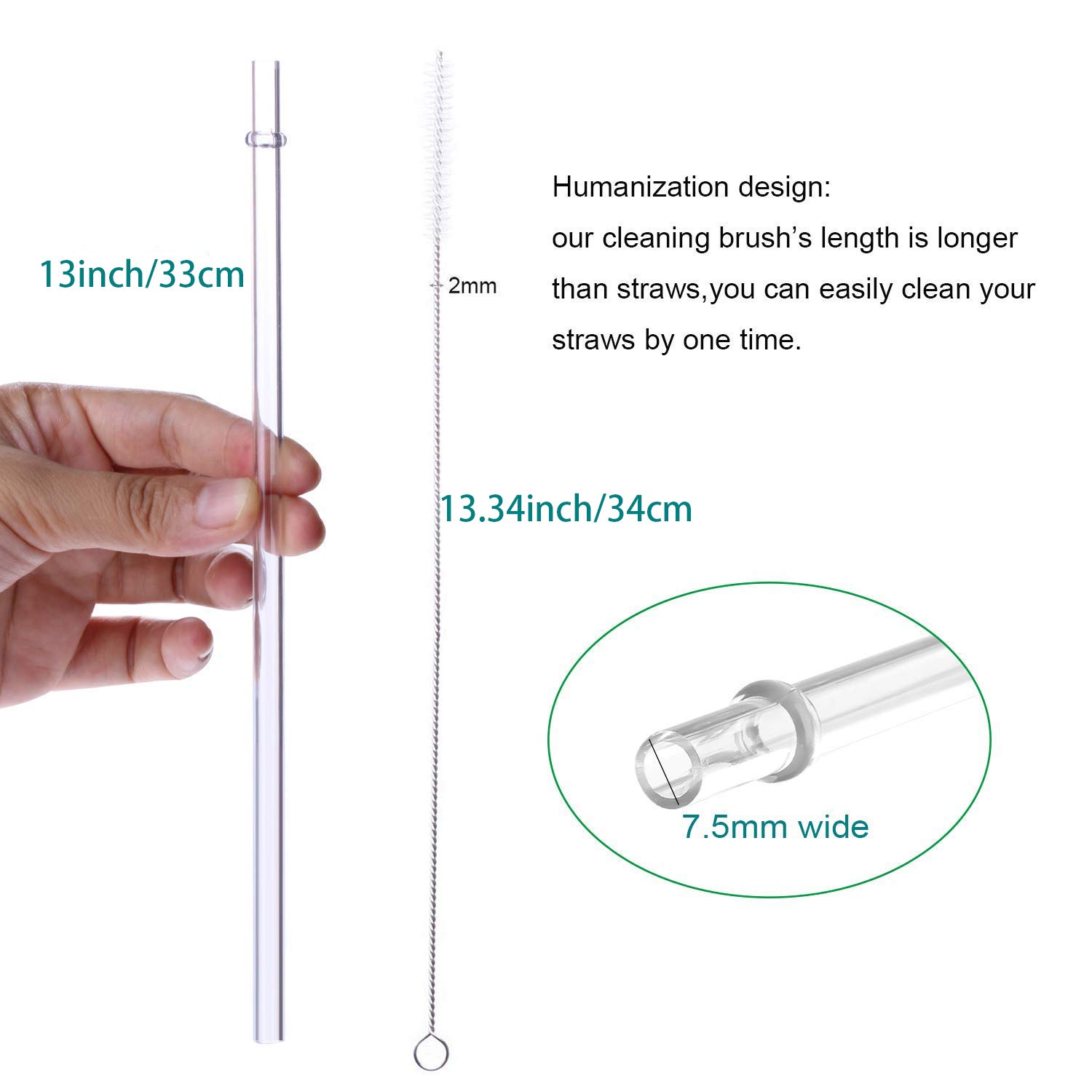 Dakoufish 13 Inch Reusable Clear Tritan Straws Extra Long for 32 OZ-100 OZ Tall Water Bottle Mug Tumblers Rambler Mason Jar 12packs with One Brush (13inch,Clear)