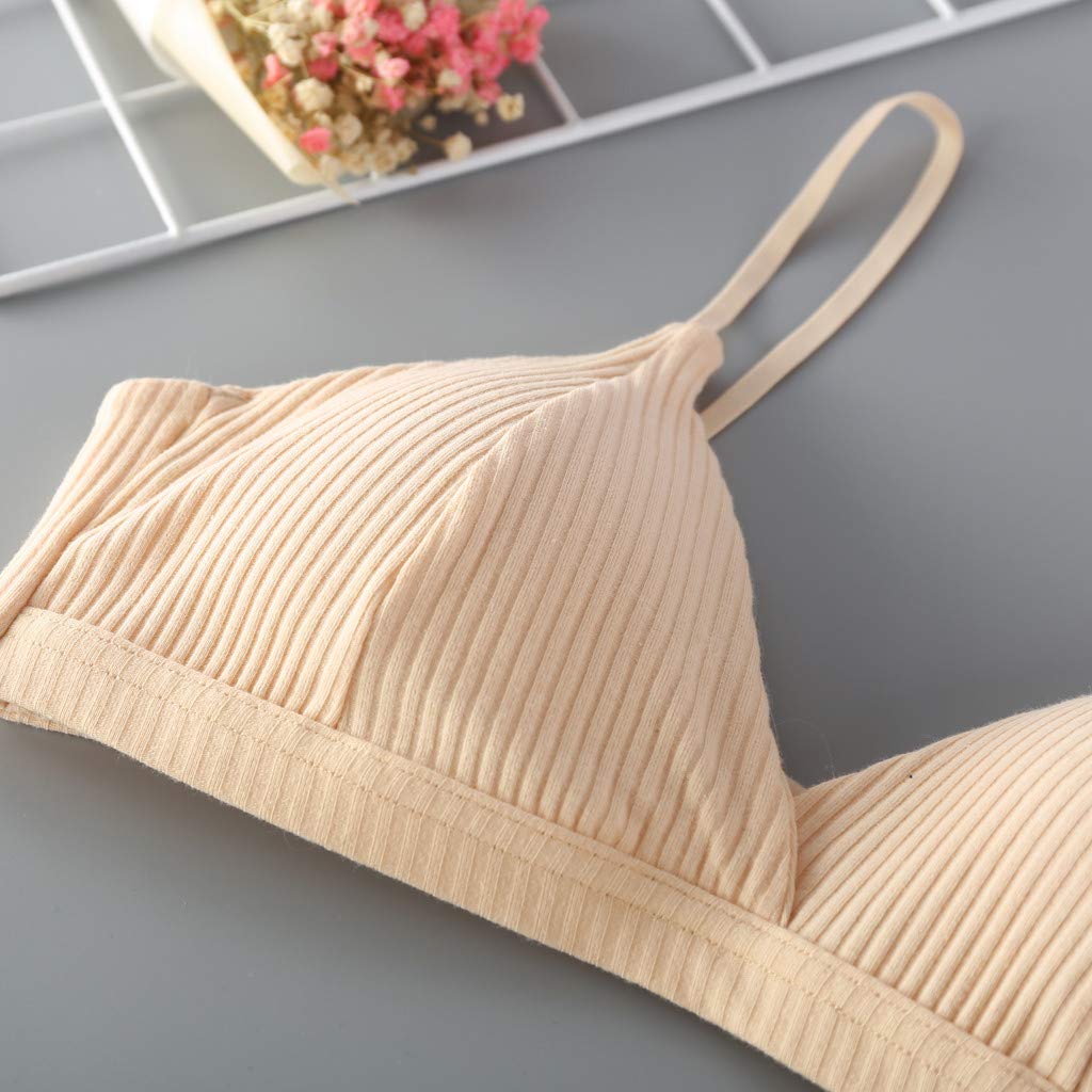 JFLYOU-Bra for Women,Female Ring-Free Cup Sexy Bra Threaded Wrap Chest Ladies Comfortable Underwear(Khaki,Free Size)