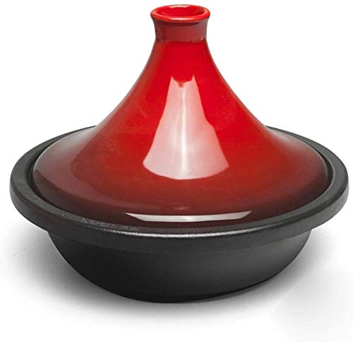 Casserole Dish with Lid Soup Pot Enameled Cast Iron Tangine with Ceramic Lid, Tagine Cooking Pot with Lid for Different Cooking Styles and Temperature Settings, Colorful (Color : Red)