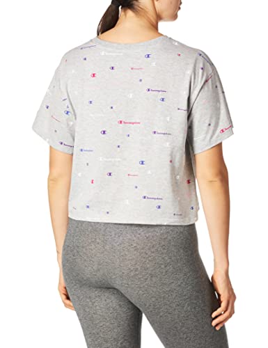 Champion womens The Cropped Tee T Shirt, Multi Scattered Logos Oxford Gray Heather, XX-Large US