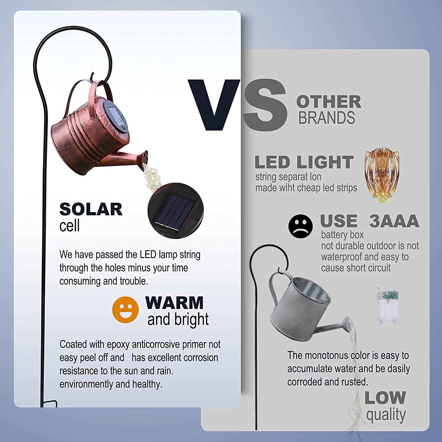 Solar Watering can with Garden Decor Lights-Star Shower Art LED Solar Twinkle Lights Outdoor Waterproof, Fairy Light Firefly Copper Wire Bunch with Bracket, Metal Decor for Home Pathway Patio Yard