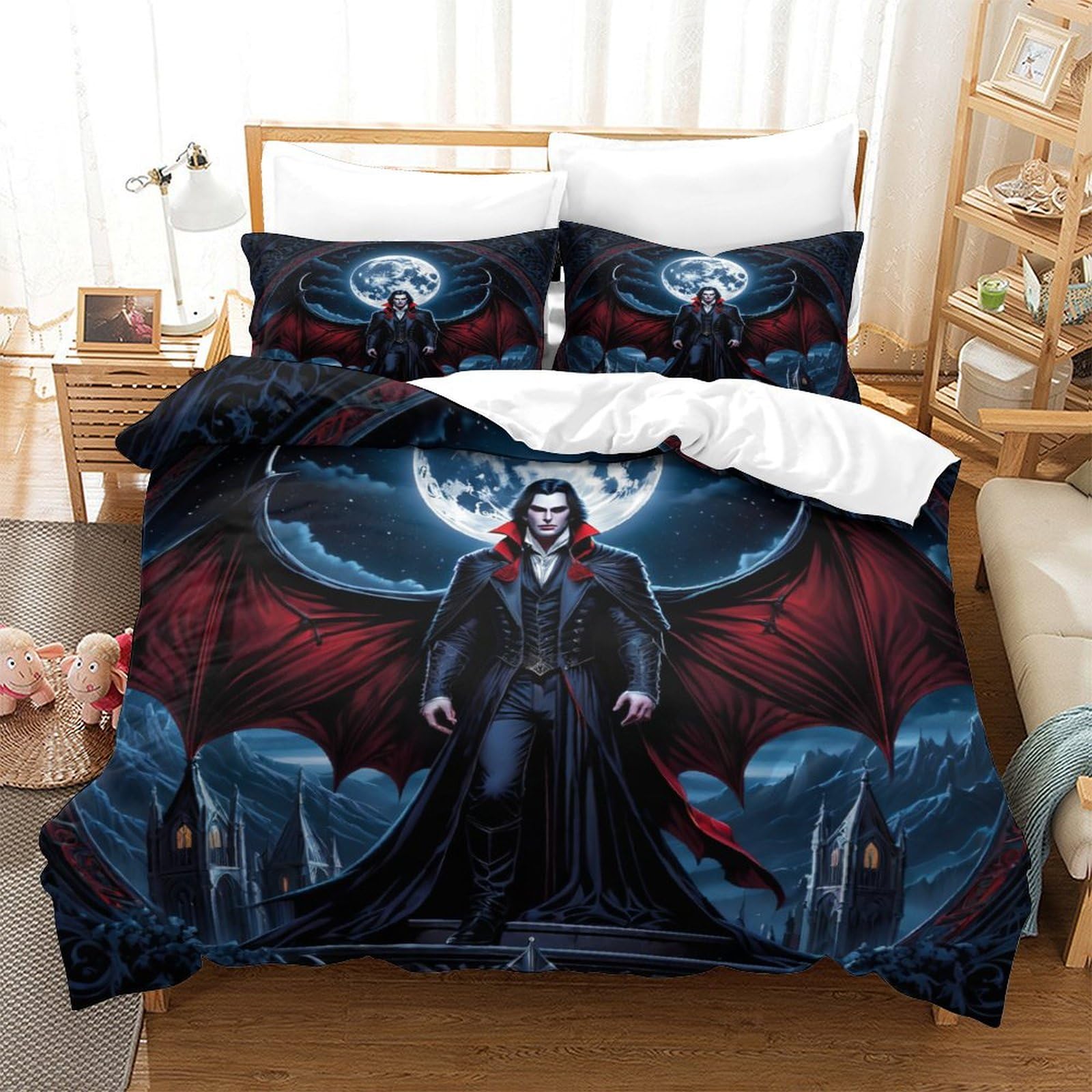EVMILA Gothic Vampire Duvet Cover for Boys Girls Quilt Cover Comforter Covers 3D Print Scary Night with Pillow Cases with Zipper Closure Bedding Set Soft Microfiber 3 Pieces Twin(173x218cm), Style-1