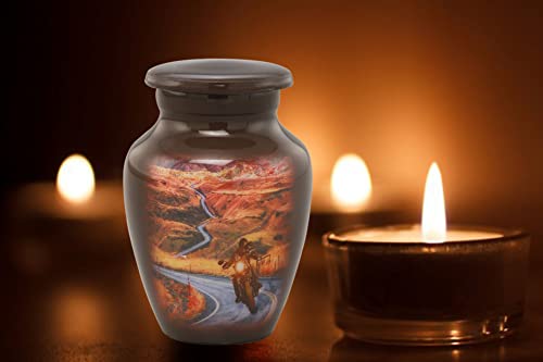 Motorcycle Keepsake Urn - Motorcycle Mini Cremation Urn for Ashes - Highway to Heaven Token Urn - Motorcycle Lovers Sharing Urn - Bikers Memorial Mini Ash Urn with Velvet Pouch & Case (Keepsake)