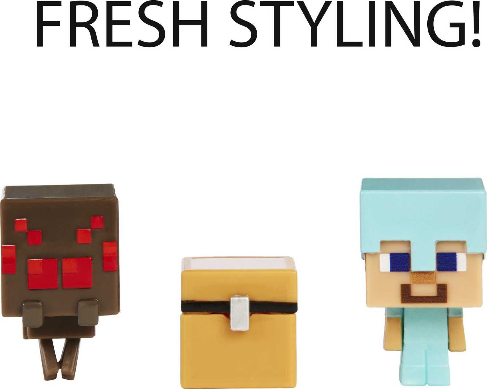 Minecraft Mob Head Minis Spider Slayer Steve Pack with 2 Action Figures & Accessories, Incudes Authentic Pixelated Video-Game Characters Steve & Spider, Collectible Gift for Fans Age 6 Years & Older