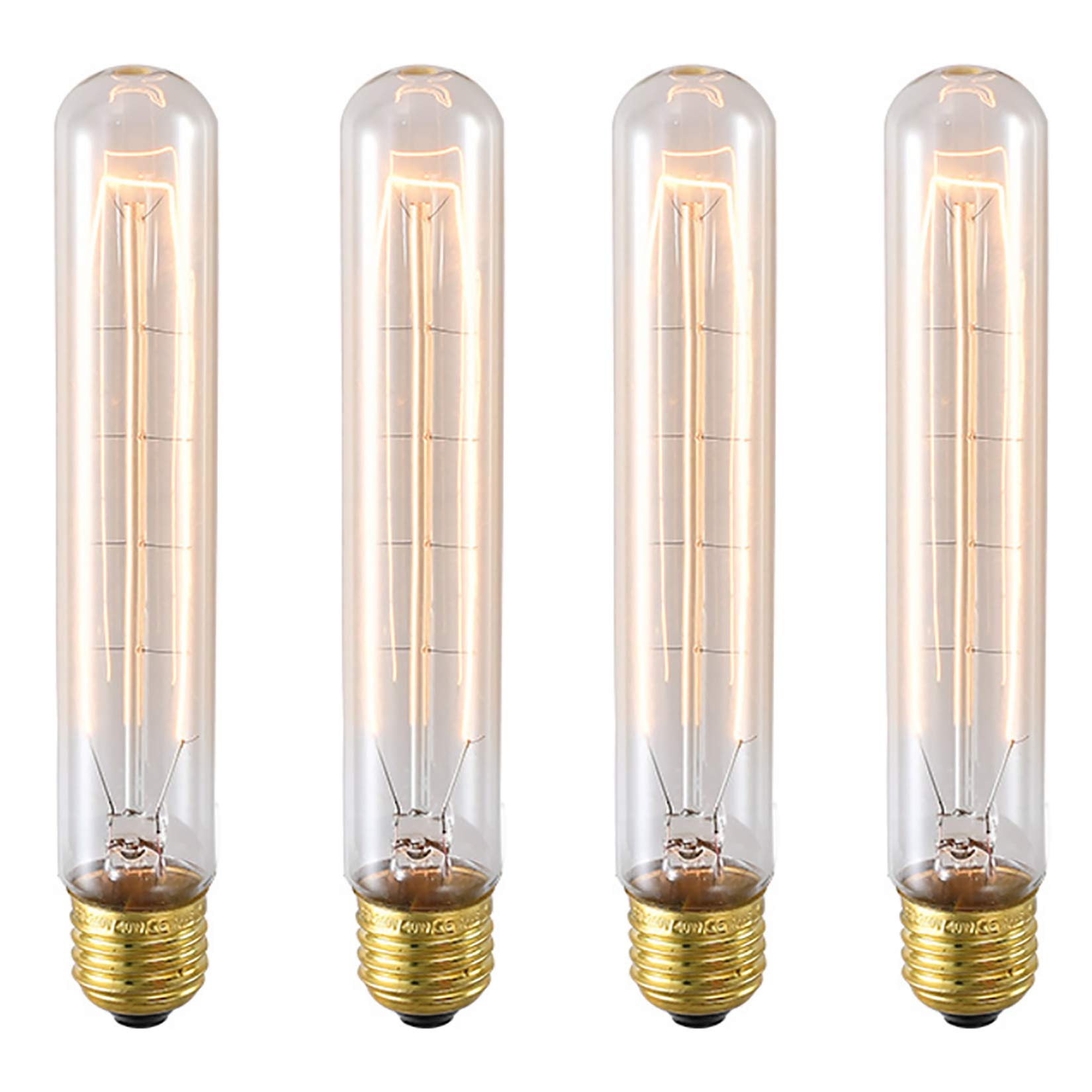 E26 40W Vintage Light Bulb T9/T185 Antique Filament Lamp T10/T30 Long Tubular Bulb Retro Amber Incandescent Light for Chandelier Pendant Industrial Hanging Light 2200K Warm White AC 110V Pack of 4