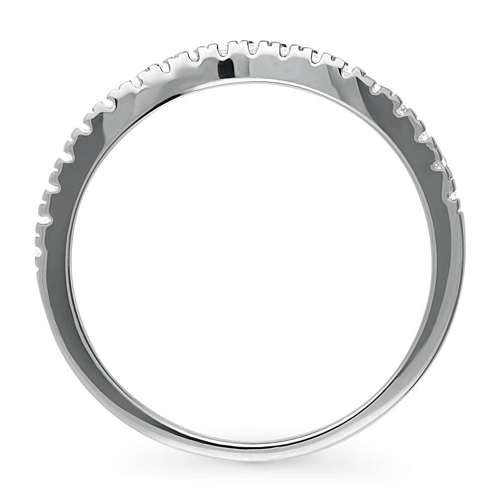 BERRICLE Sterling Silver Wishbone Wedding Rings Cubic Zirconia CZ Curved Half Eternity Ring for Women, Rhodium Plated Size 8.5