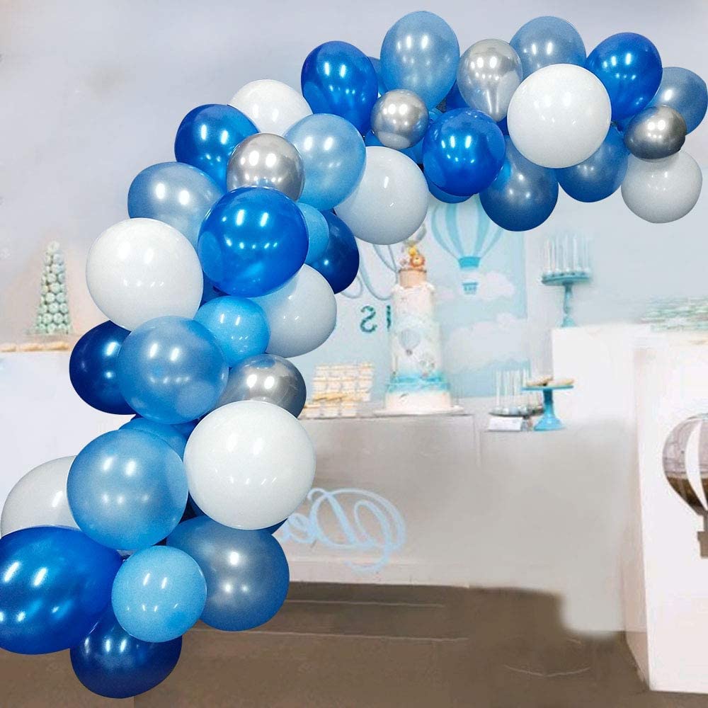 Blue Balloons Garland Arch Kit Blue Silver and White Balloons Blue Birthday Decorations Wedding Party Baby Shower Balloon Garland Kit Blue