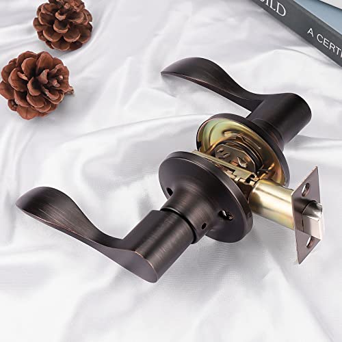 GOBEKOR 2 Pack Oil Rubbed Bronze Door Handles Interior Passage Door Levers for Hallway Closet Door Handle with Lock