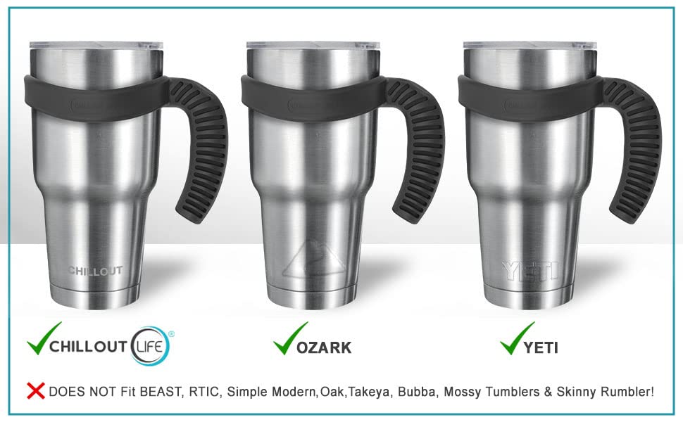 CHILLOUT LIFE Handle for YETI Cup 30 oz - Ozark Trail 30 oz Tumblers. Comfortable Reaplacment Handle for 30 oz YETI Tumbler & More (Black Handle Only) - 2 Pack