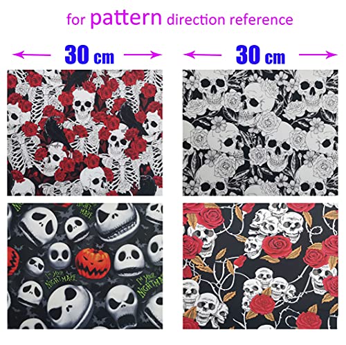 PUMCRAFT Sewing Fabric 4pcs 30 X 25cm Rose Skeleton Skull Cotton Fabric Floral Ghost Halloween Sewing Clothing Tissue Telas Textile Patchwork Bundle DIY - 30cm X 25cm Fabric Patchwork Craft