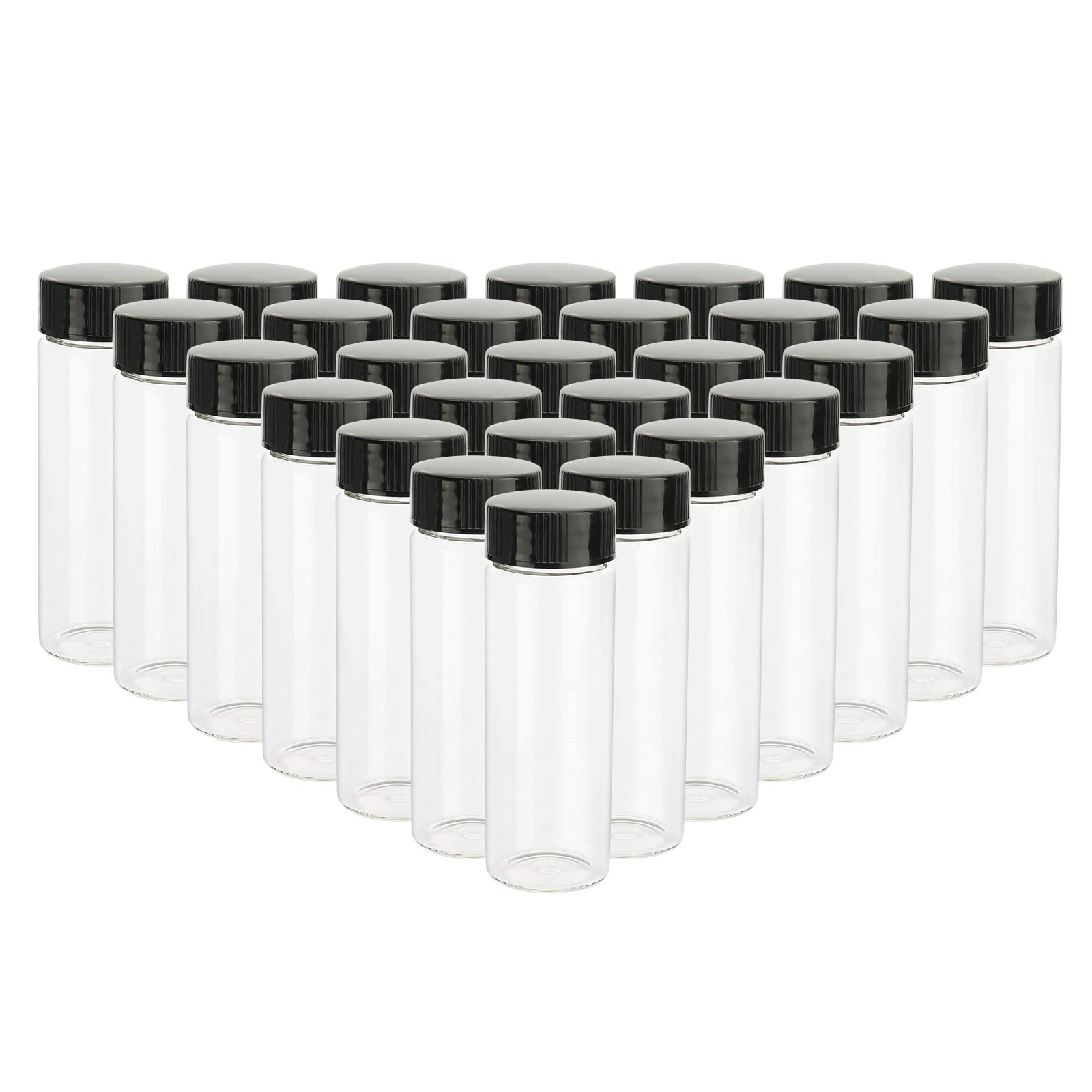 Csfglassbottles 28pcs 30ml Clear Small Glass Vials with Black Screw Cap Liquid Sampling Sample Glass Bottles for Chemistry Lab Chemicals