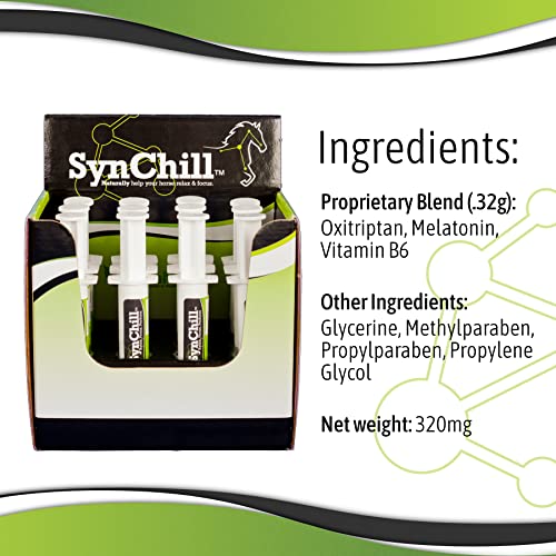 SynChill 12-Pack Oral Horse Calming Gel, 100% Natural & Nutritional Supplement, Lab Proven Results, Designed for Peak Focus & Performance, Approved by Veterinarians, FEI Compliant & Made in USA