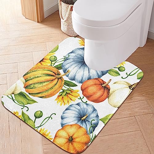 Pumpkins Sunflowers Bathroom Rug Mat Soft Absorbent Bathroom Rugs Mats Washable Bath Mats Rugs Non Slip Bath Mat Runner Rug for Bathroom Tub Bath, Rectangle Shower Rug