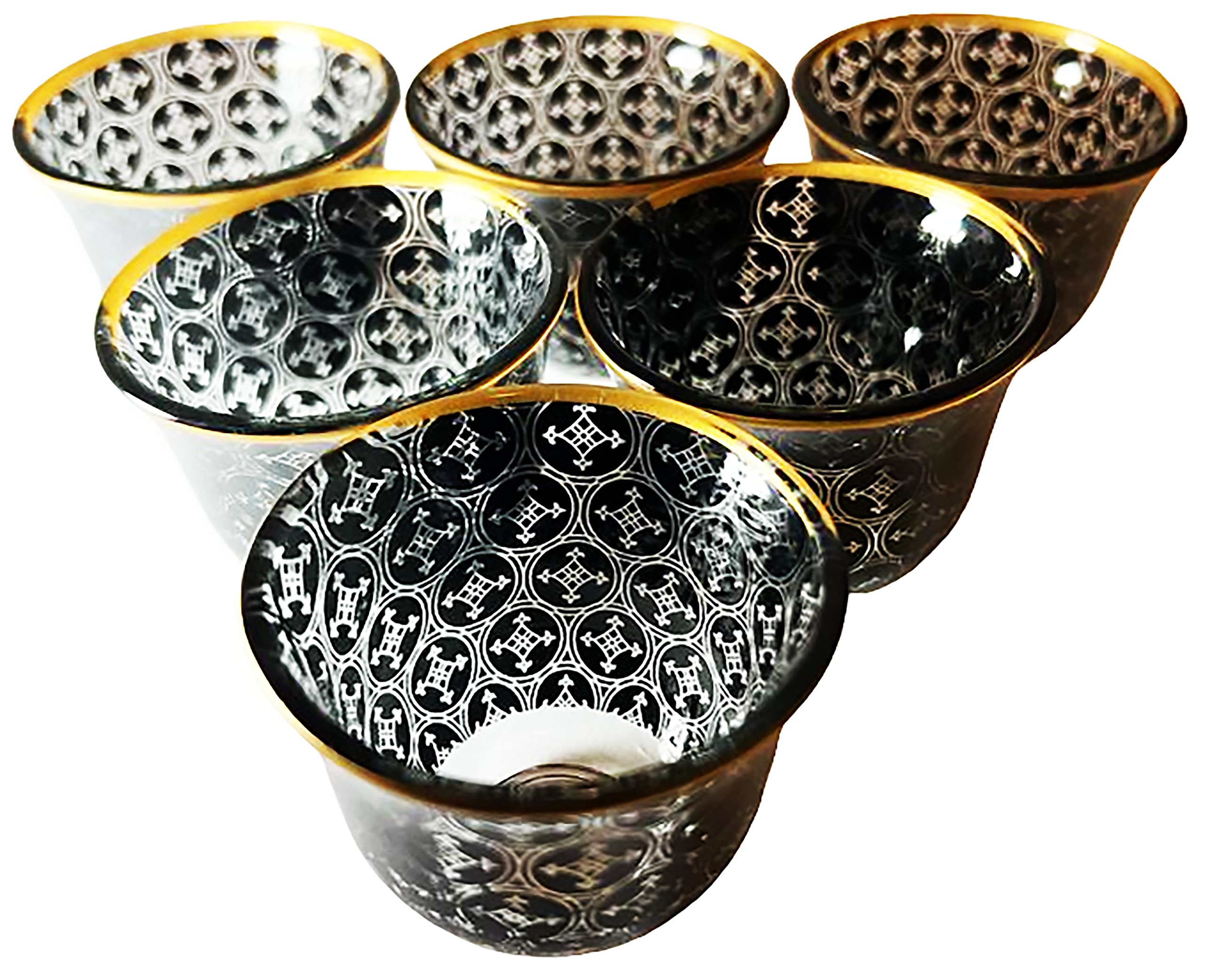 Chandler Espresso Turkish Arabica Coffee Cup Assorted Design Available from Brand 70ml 2.5oz Set of 6 Cups with Gift Box (Porcelain, White Porcelain with Black Flowers H)
