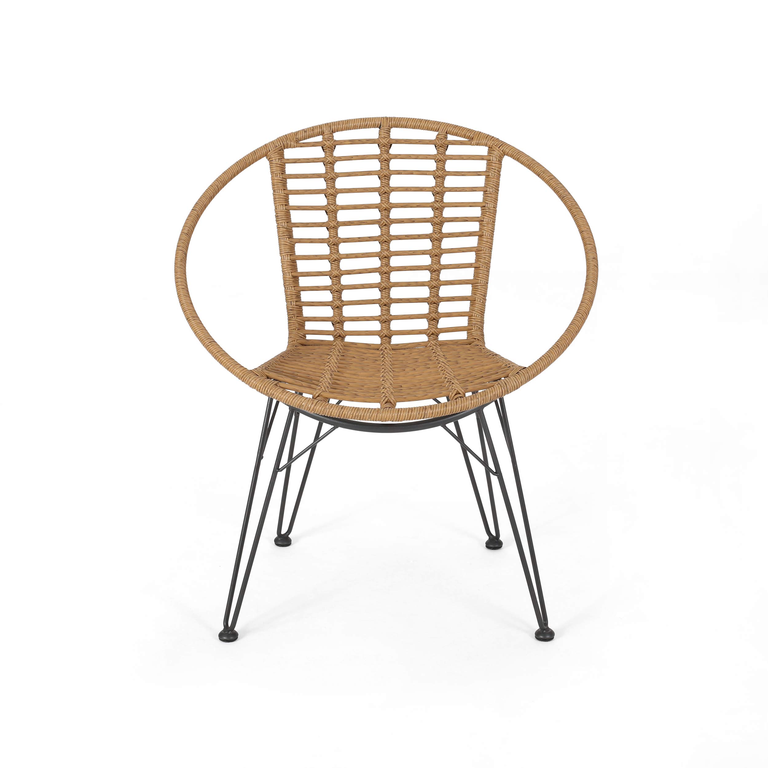GDFStudio Outdoor Wicker Dining Chairs (Set of 2), Light Brown and Black