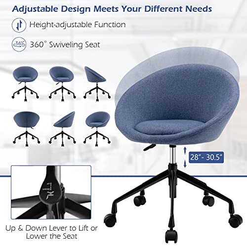 Giantex Home Office Chair, Swivel Desk Chair w/Round Back, Height Adjustable Task Chair w/Flexible Casters, Rolling Computer Chair for Study Room, Bedroom, Make-up Room, Blue