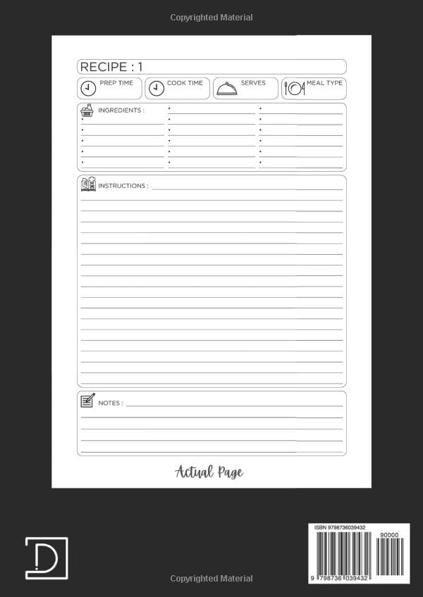 Recipes: Blank Recipe Book to Write In your own Recipes | Fill in your Favorite Recipes in this Empty Cookbook | Lovely Gift