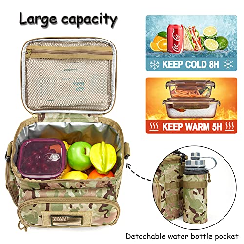 MOV COMPRA Tactical Lunch Bag for Men, Insulated Lunch Box Leakproof Large Capacity with MOLLE Water Bottle Pouch Lunchbox for Adult Work Picnic(Camouflage Green)