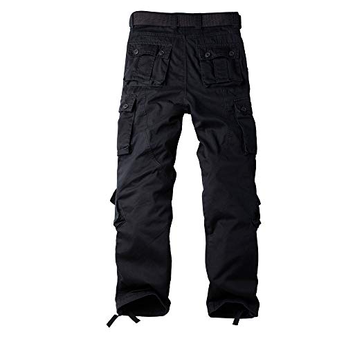 Men's BDU Casual Military Pants, Tactical Wild Army Combat ACU Rip Stop Camo Cargo Work Pants Trousers with 8 Pockets #7533 Black 36