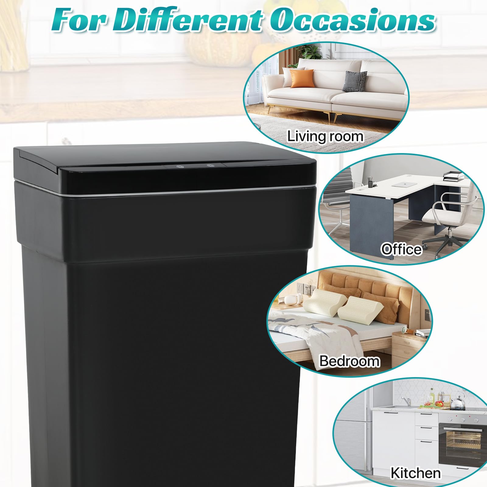 Dlewmsyic 50L / 13 Gallon Kitchen Trash Can with Lid, Fingerprint-Resistant Automatic Garbage Can, Large Capacity Plastic Touchless Sensor Garbage Bin for Bathroom, Bedroom and Home Office(Black)