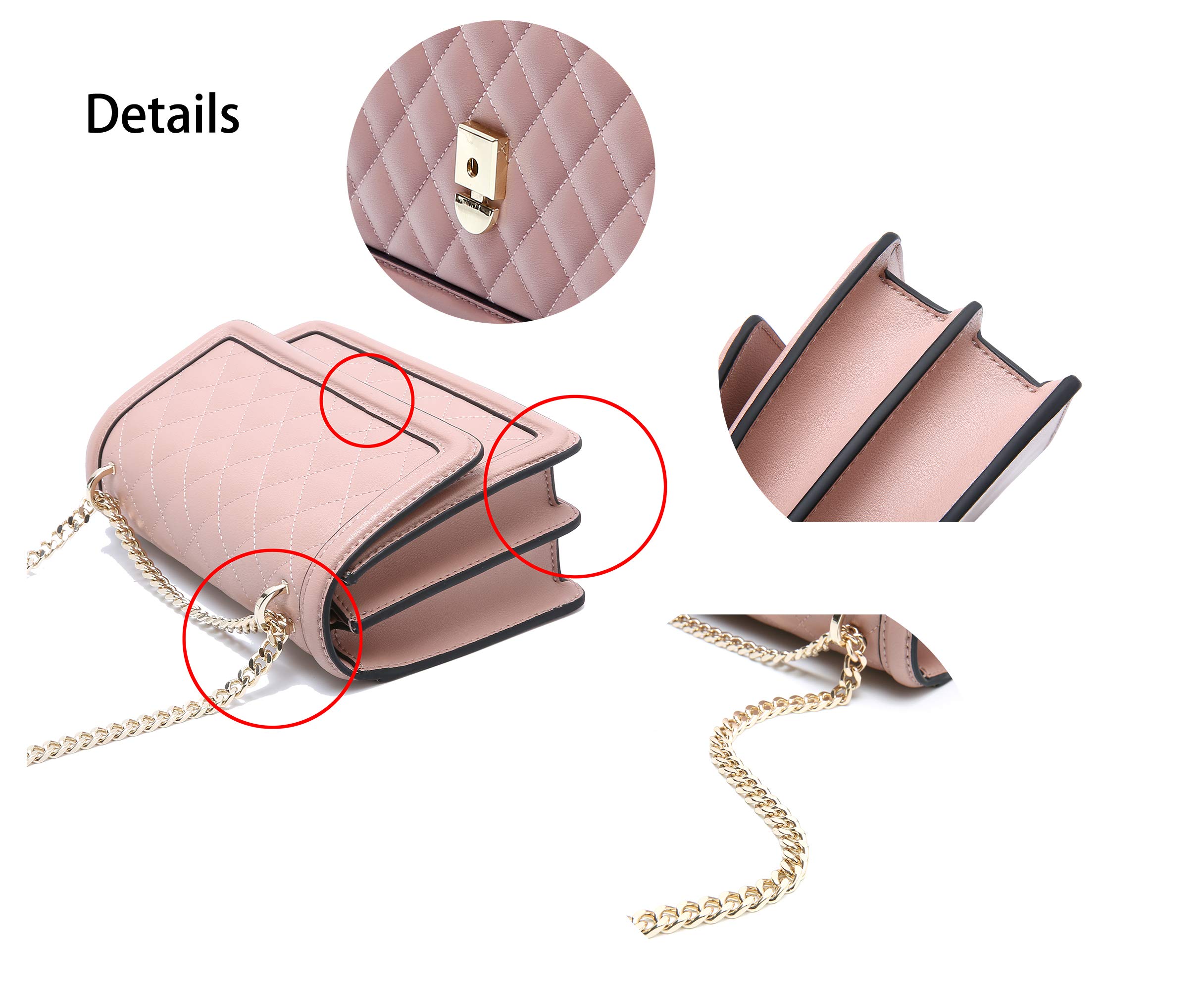Plergi Small Genuine Leather Crossbody Quilted Handbag with Golden Chain Strap Lightweight Cellphone Purse for Women