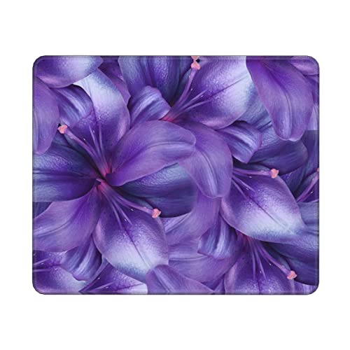 Purple Lily Flowers Printed Mouse Pad with Non-Slip Rubber Base Gaming Mouse Pad for Wireless Mouse Computers Laptop Office 10.2 x 8.3 in