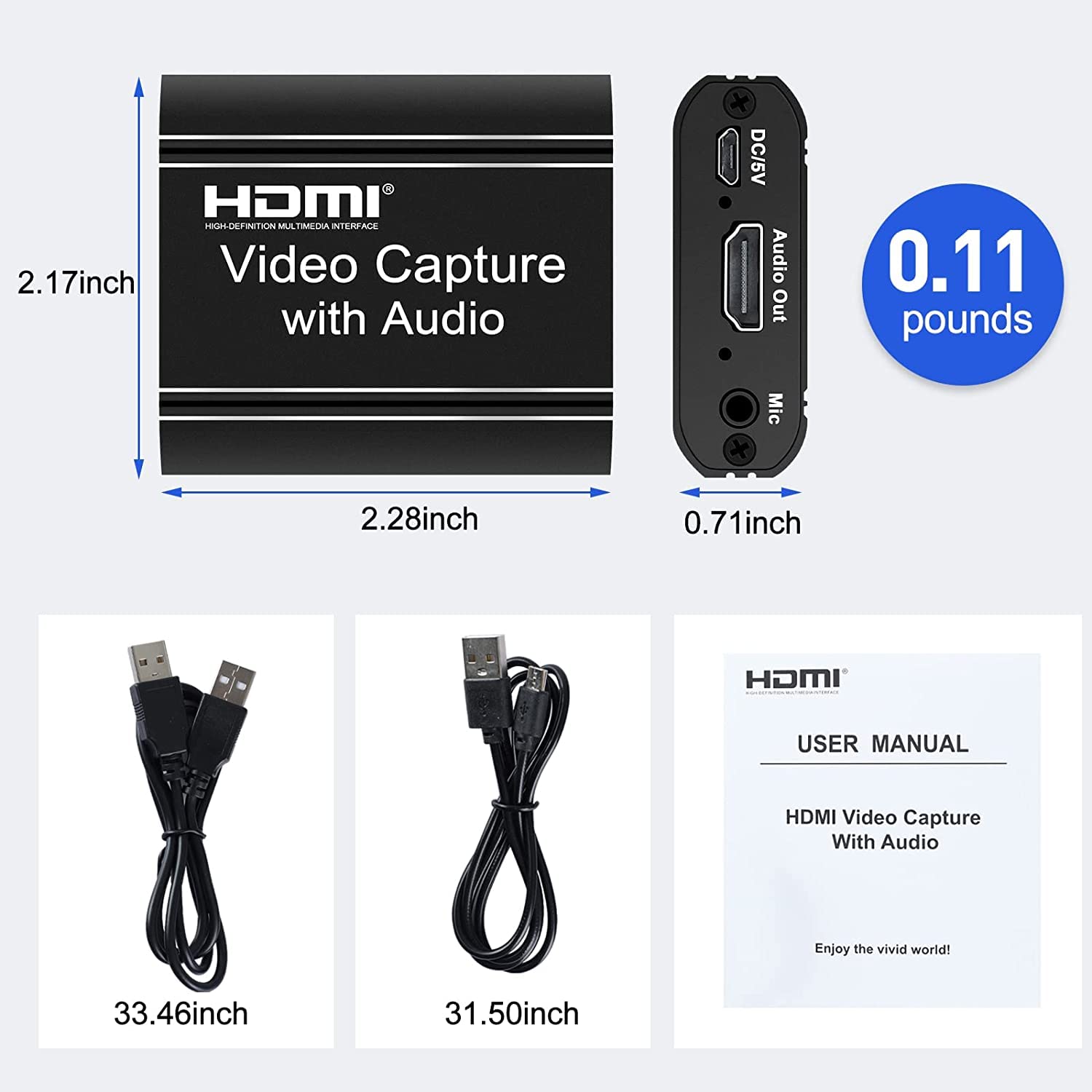 Capture Card 1080p 60fps, HDMI USB2.0 Video Game Capture Card 4K with Mic Input Audio Output for Streaming Nintendo Switch, Xbox Series X/S, Xbox One, PS4, PS5