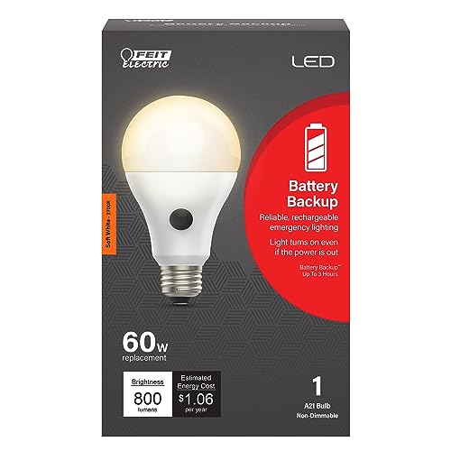 Feit Electric LED Built-in Battery Backup Intellibulb - A21 with an E26 Medium Base Light Bulb - 60W Equivalent - 15 Year Life - 800 Lumen - 2700K Soft White