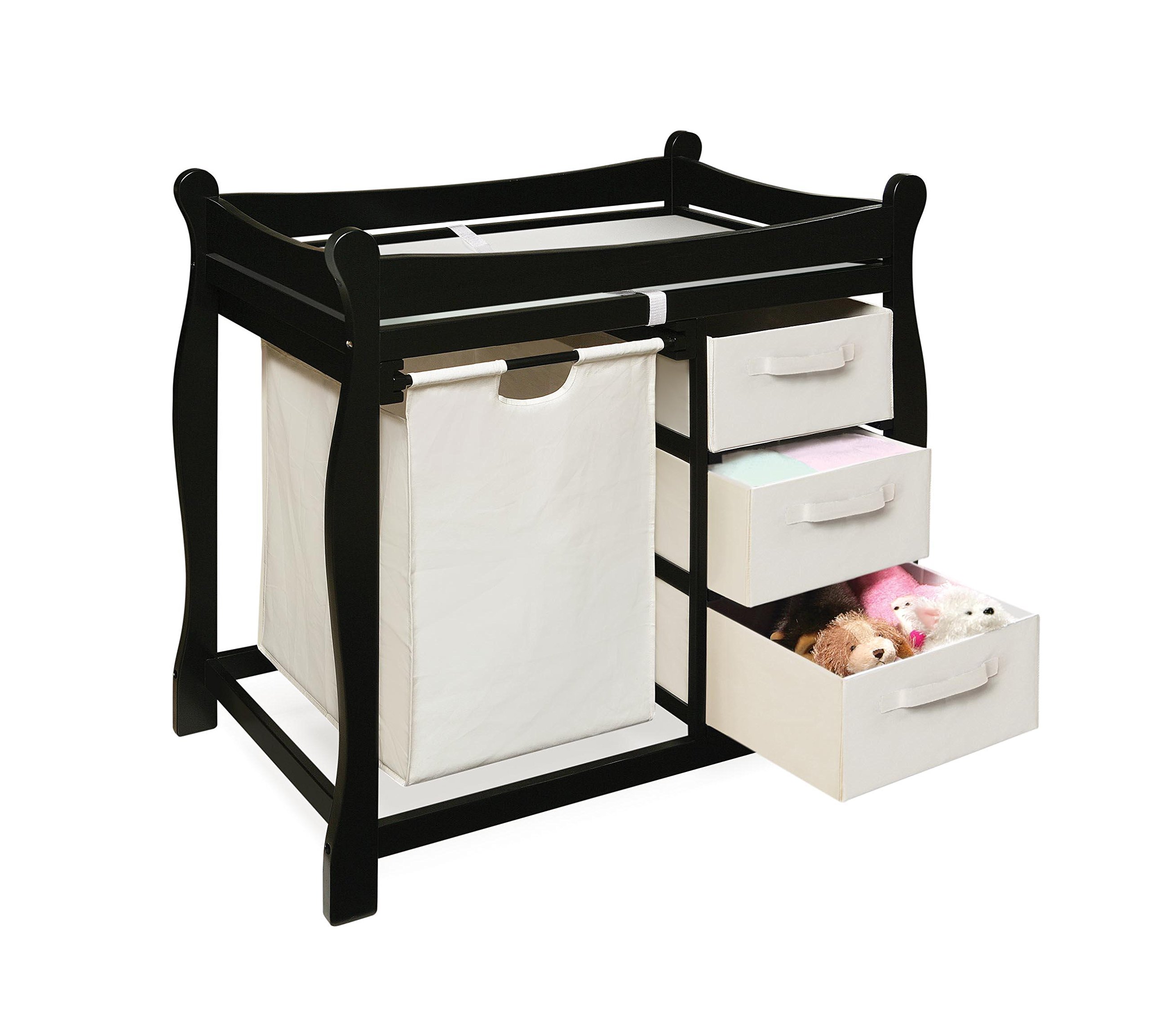 Sleigh Style Baby Changing Table with Laundry Hamper and 3 Storage Baskets