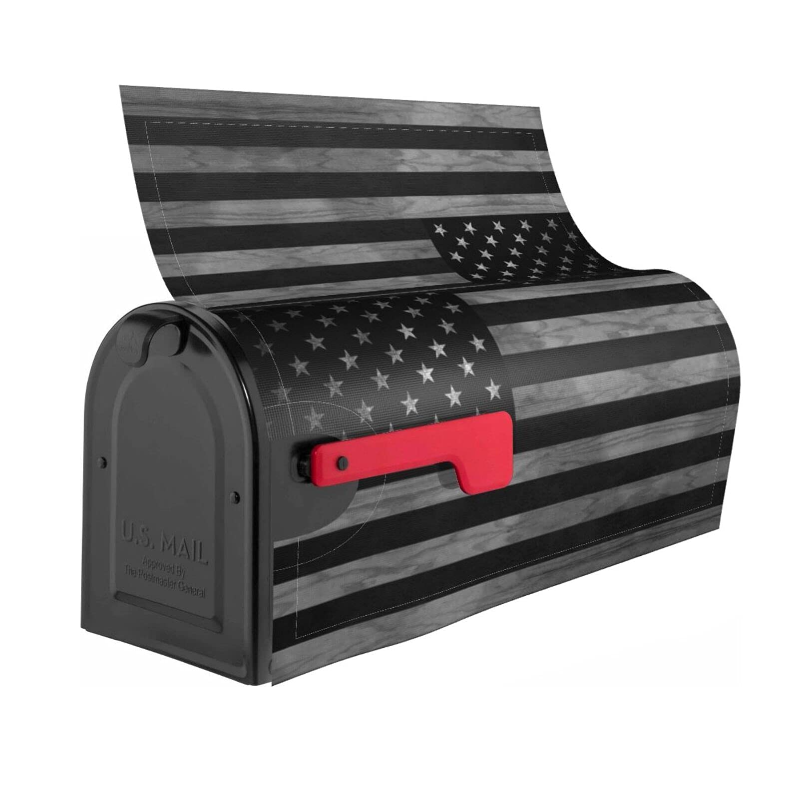 CEZEHAJI Patriotic American Flag Magnetic Mailbox Cover,Black White Wood Grain Star and Stripe Mailbox Wrap Home Decorative for Standard Mailbox Cover Size 25.5(L) x 21(W)