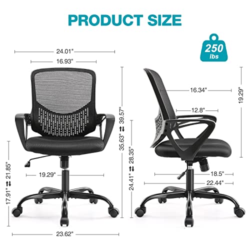 JHK Ergonomic Office Home Desk Mesh Fixed Armrest, Executive Computer Chair with Soft Foam Seat Cushion and Lumbar Support, Black