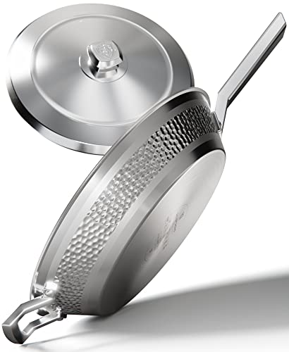 DALSTRONG Frying Pan Skillet - 12 inch - The Avalon Series - 5-Ply Copper Core - Hammered Finish Cooking Pan - 3 Quart - Premium Silver Kitchen Cookware - Omelet, Beef, Egg Pan - w/Lid & Pot Protector