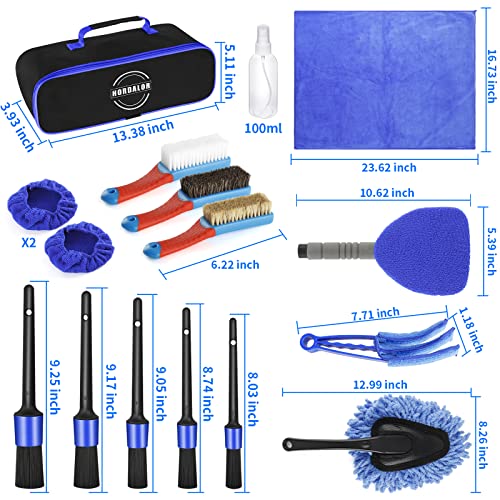 HORDALOR 17Pcs Car Interior Detailing Kit with Windshield Cleaning Tool, Detailing Brush Set, Leather & Textile Car Interior Brush,Car Duster, Car Interior Cleaning Kit,Complete Car Interior Care Kit