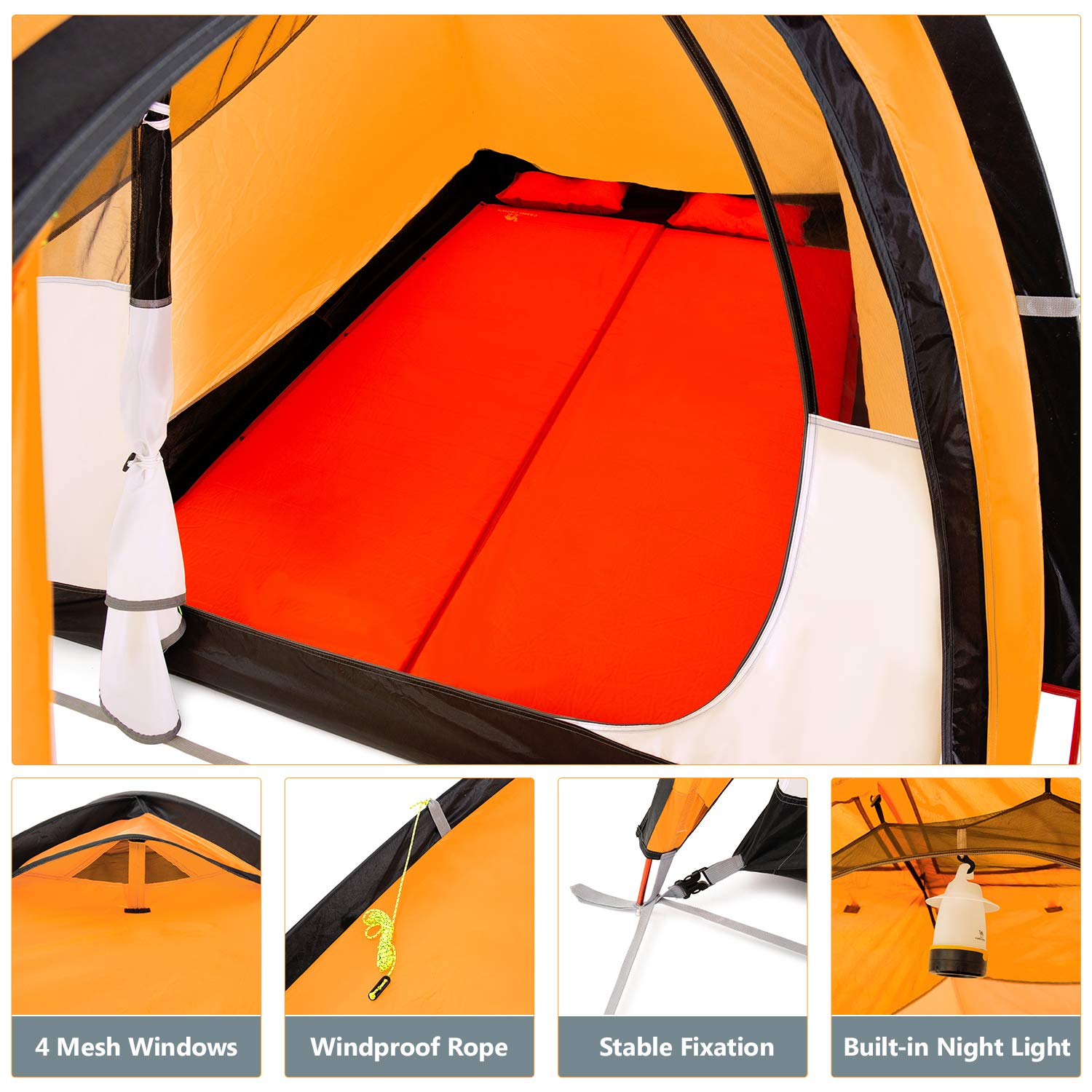 CAMEL CROWN 2-Person-Camping-Tents, Waterproof Windproof Tent with Front Hall, Aluminum Pole, Easy Set Up, Portable with Carry Bag, for All Seasons