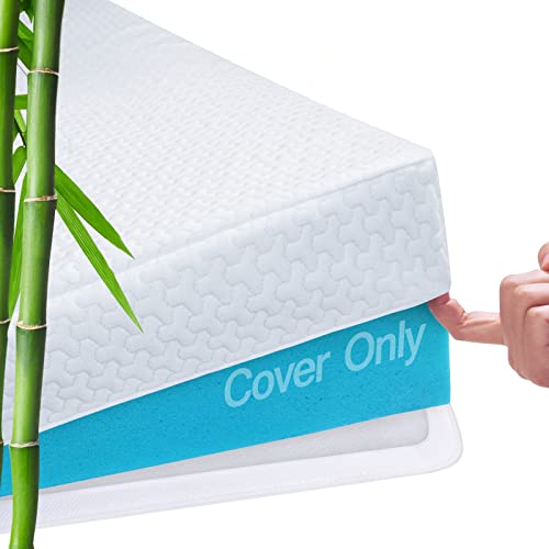 Mattress Topper Cover (Only Cover) 2 Inch Queen Size Mattress Protector Breathable Bamboo Zippered Removable Mattress Encasement with Adjustable Straps for Latex Memory Foam Mattress Topper Cover