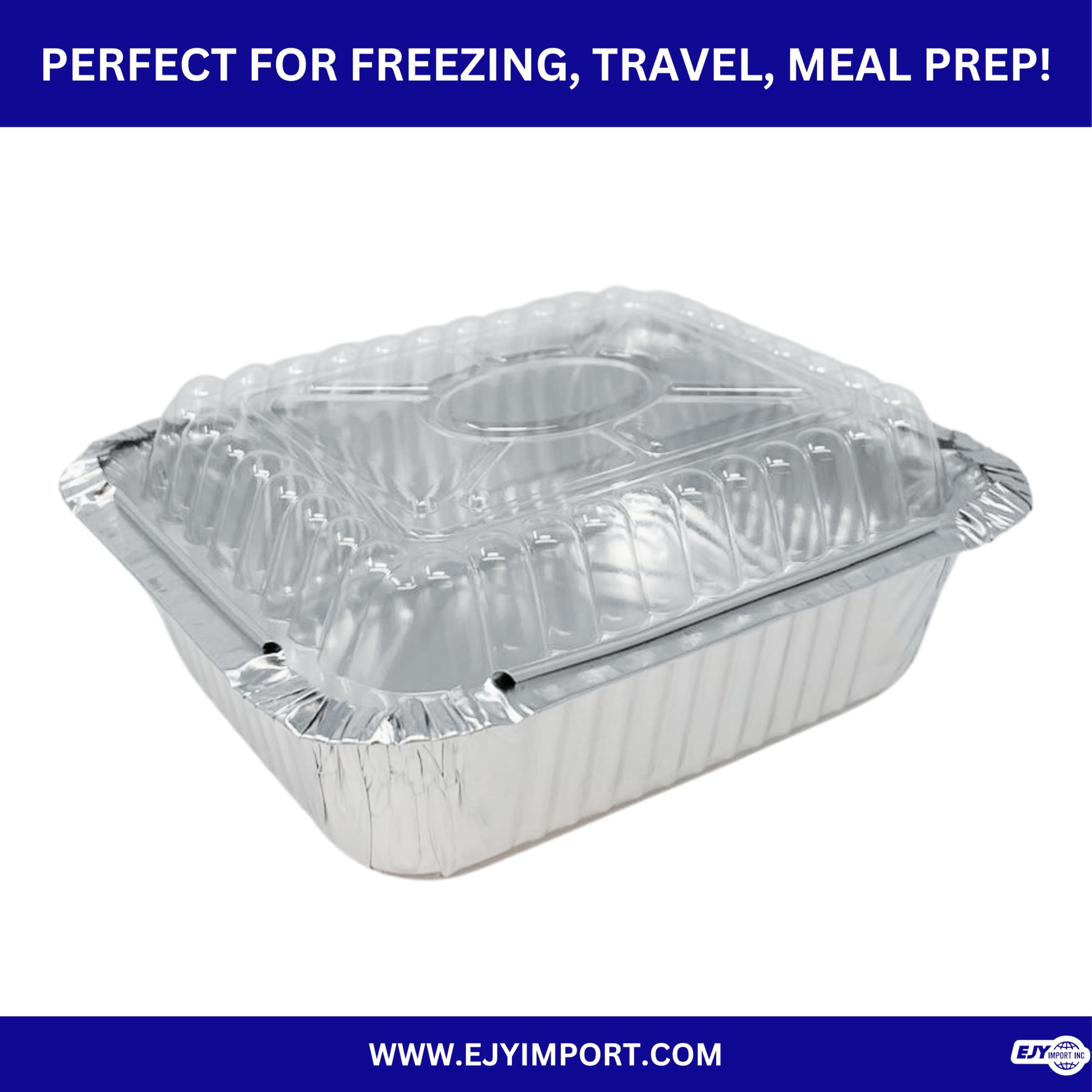 EJY IMPORT Disposable Takeout Pans with Clear Dome Lids | 1lb Capacity Aluminum Pans | Food Containers with Strong Seal for Spill Resistance & Freshness | Recyclable & Eco-Friendly | (25 SETS, 1LB)