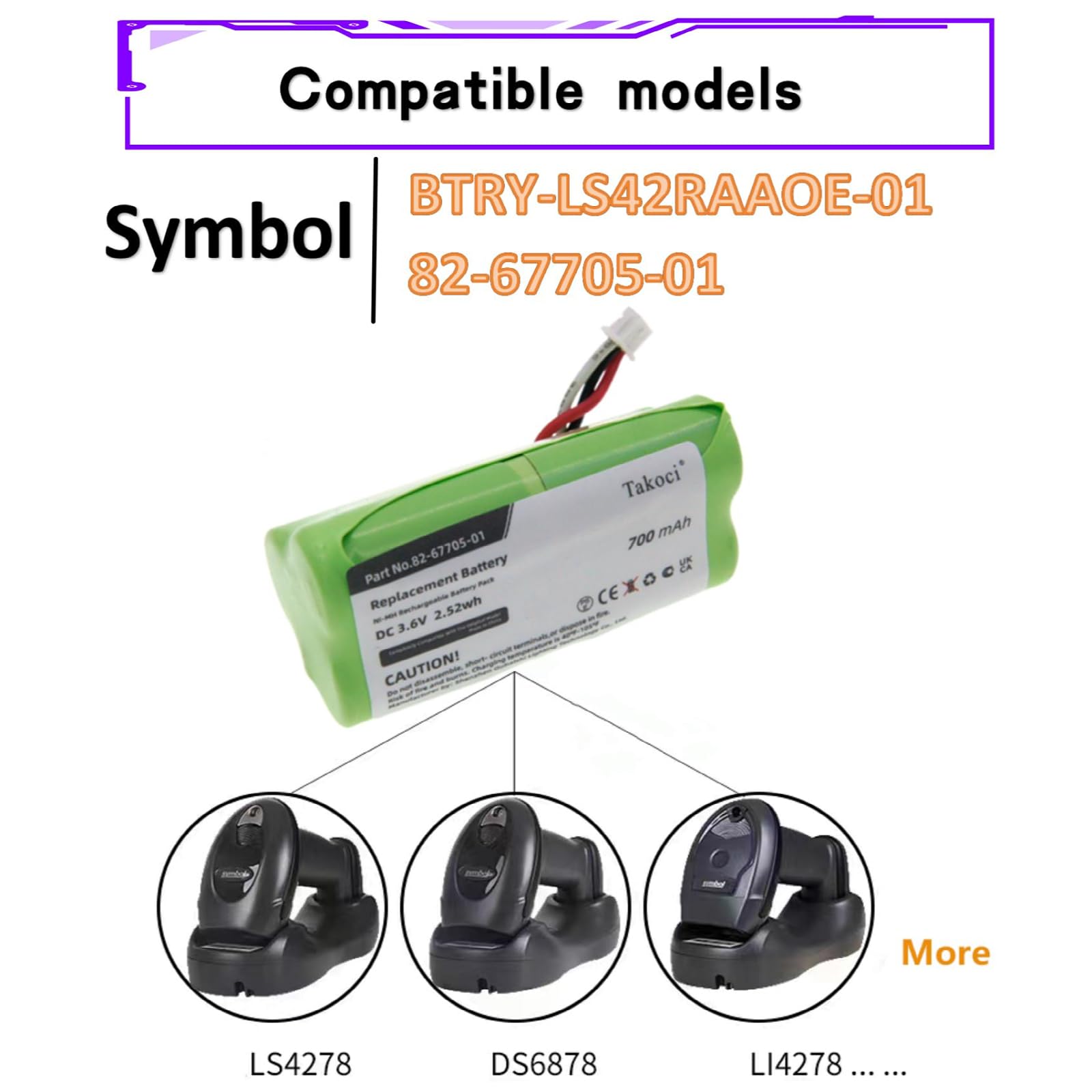 Youejoeq (10-Pack) Replacement Battery for Symbol LS4278 LS4278-M DS6878 DS6878-SR 82-67705-01 BTRY-LS42RAAOE-01 Barcode Scanner Battery 700mAh 3.6V - 3.7V NiMH