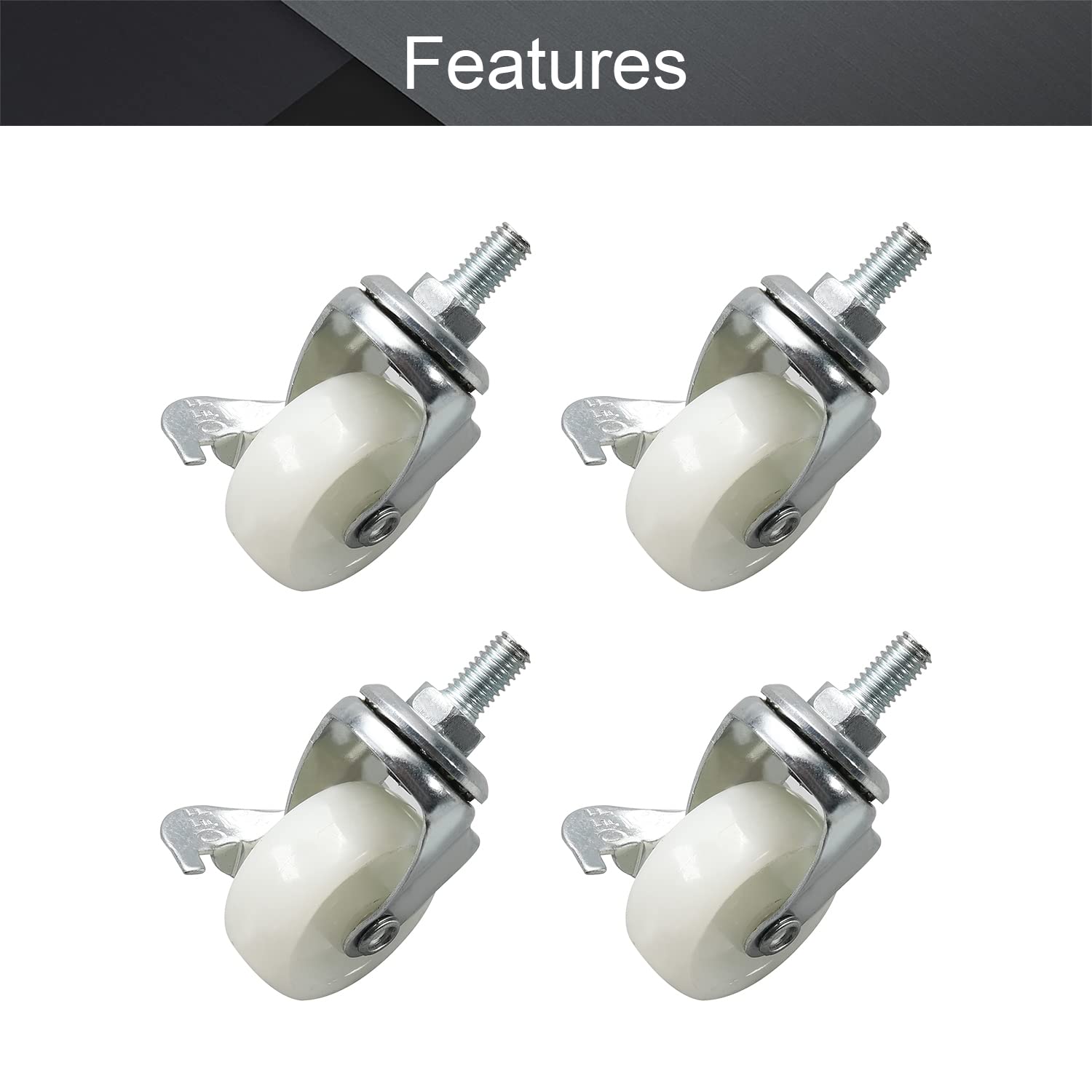 Caster Furniture,Rubbered Trolley Wheels , Castor Wheels,Furniture Casters,Swivel Casters 1.54 Inch Nylon 360 Degree Threaded Caster with Brake Wheels White 44lb Capacity 4pcs