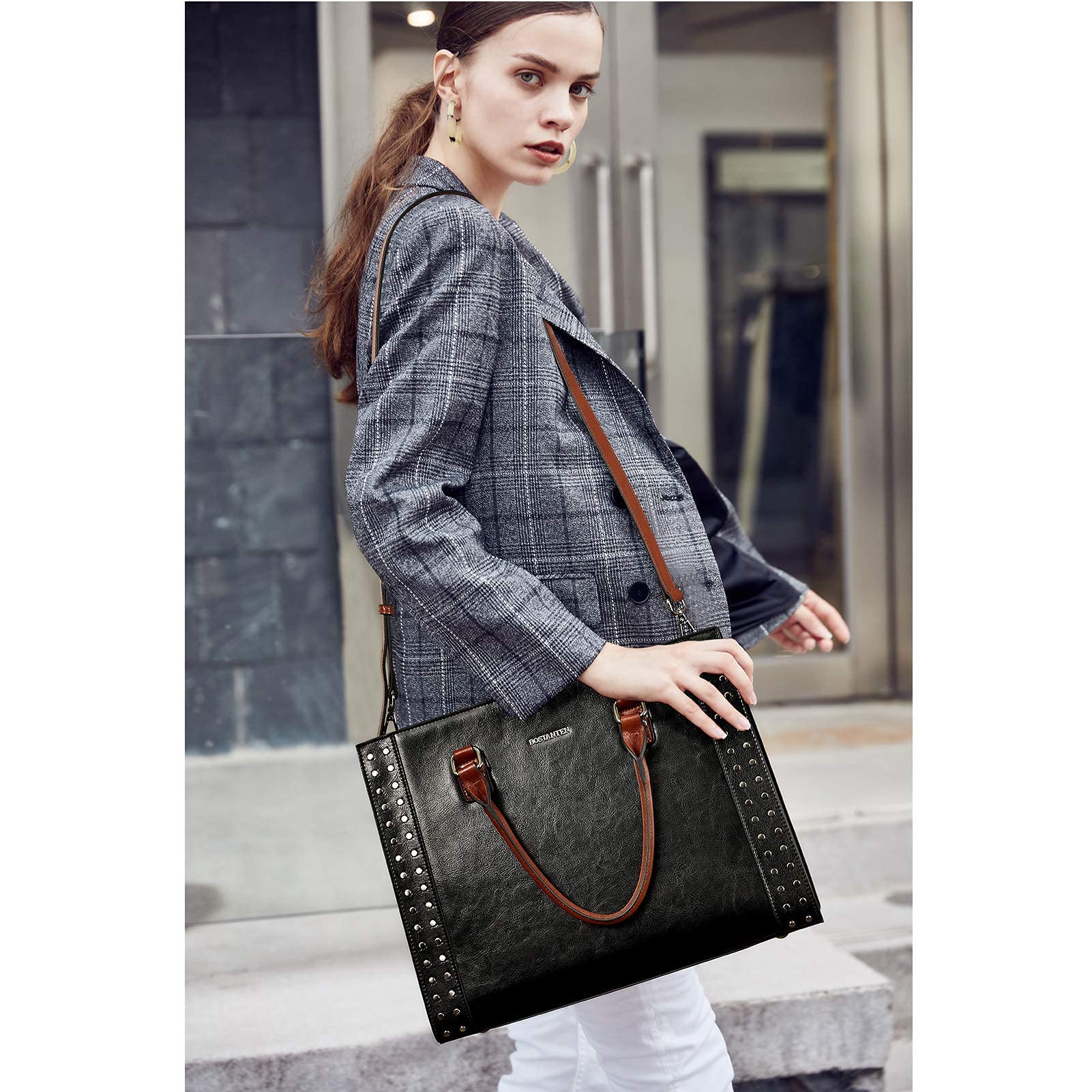BOSTANTEN Women Leather Handbags Satchel Purses Satchel Shoulder Bag Bundle with Women Leather Wallet RFID Blocking Small Bifold Wallet