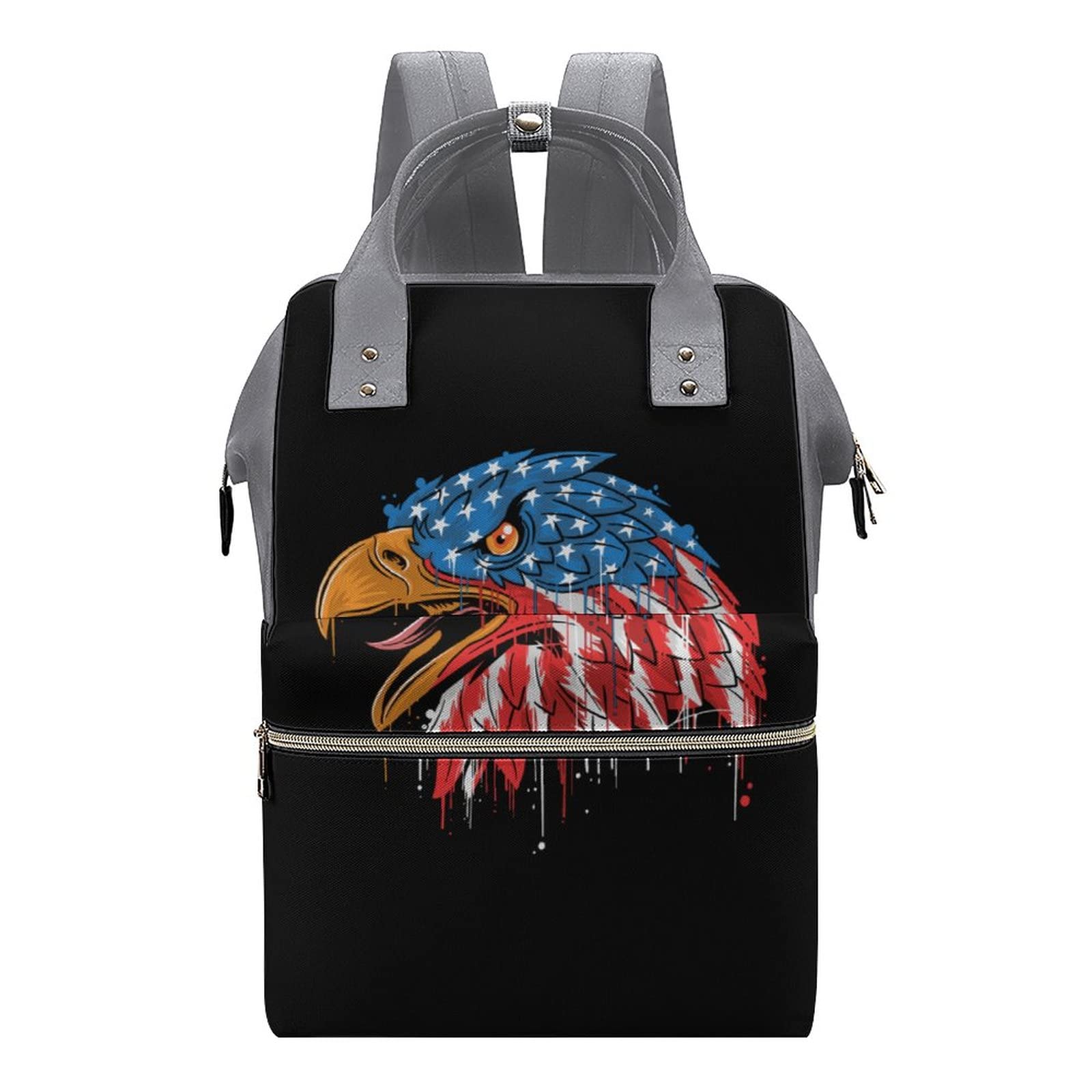 Eagle Independence USA Flag Diaper Bag Backpack Large Capacity Mommy Bags Multifunction Nappy Bag Travel Back Pack Gray-Style