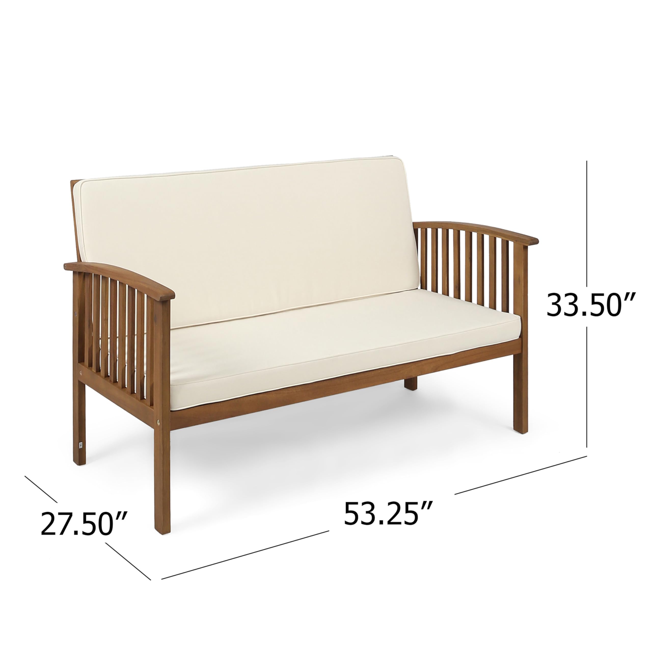Christopher Knight Home Outdoor 5-Piece Acacia Wood Sofa Conversation Set, Brown Patina Finish and Cream