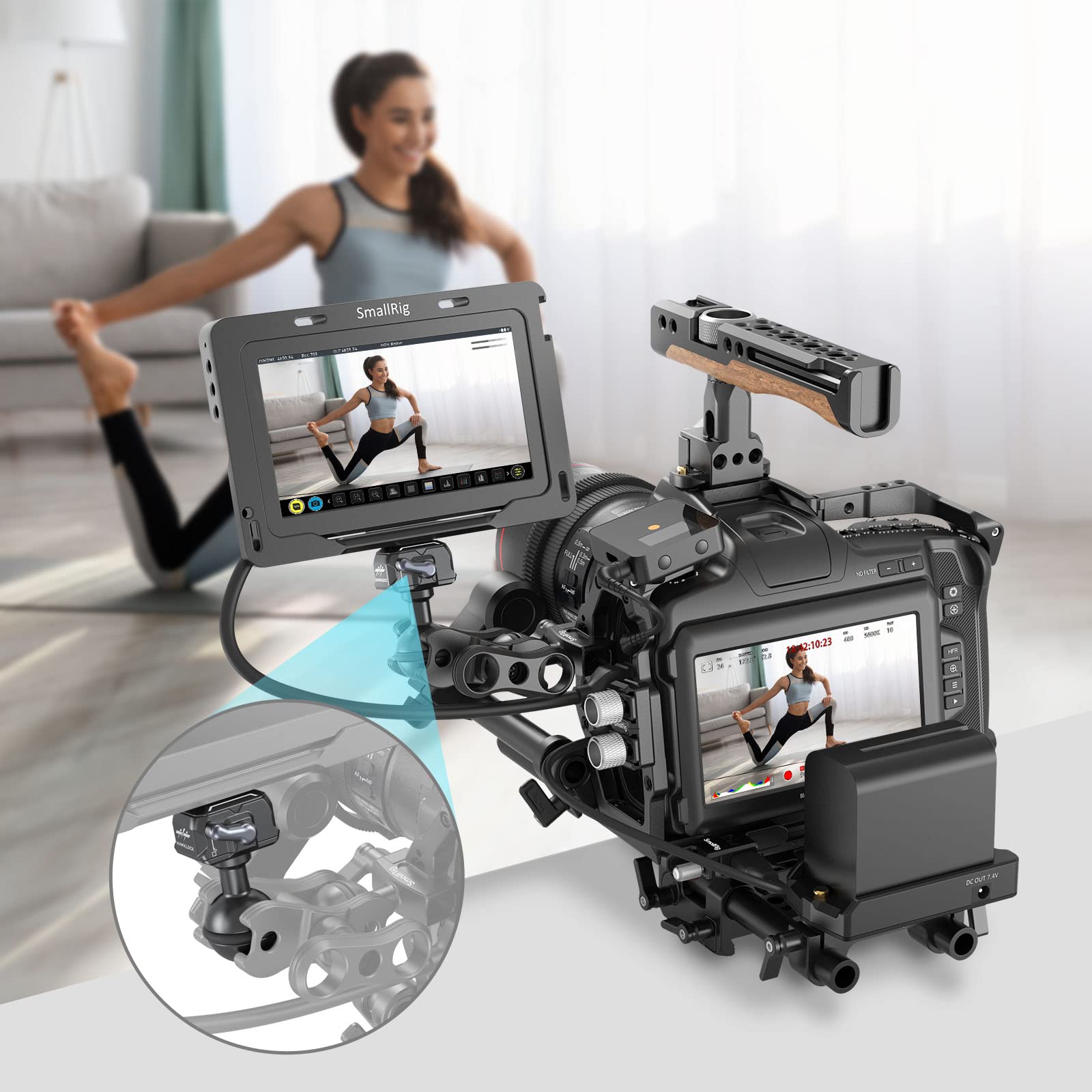SmallRig Quick Release Ballhead with 1/4" Screw, Drop-in HawkLock Ball Head Clamp for Magic Arm Clamp, Quick Release for Field Monitor, Camera, Light, Max Load of 5kg, Aluminum Alloy - 3600