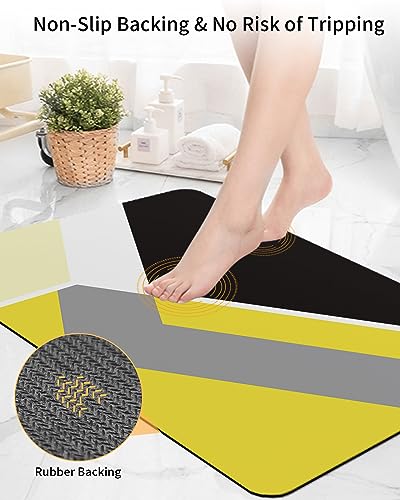 Gogobebe Super Absorbent Diatom Mud Mat Abstract Yellow Geometric Texture Quick-Drying Thin Bath Mat Non-Slip Bathtub Mat Anti-Skid Rubber Bathroom Shower Mat 16x24in