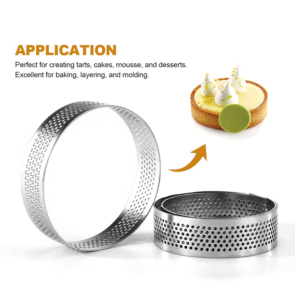 Cake Ring Molds, 6pcs/set Stainless Steel Porous Tart Ring, Perforated Pie Cake Ring Mold, Cake Mousse Ring with Holes for Baking Dessert Ring Tools Heat-Resistant (size:8cm)