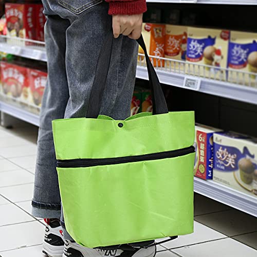 JIEOU Folding Shopping Bag With Wheels, Waterproof Grocery Carts, Reusable Portable Trolley Bags for Shopping Fruits(green)
