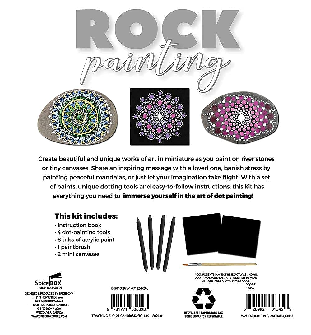 SpiceBox Rock Painting Kit for Adults and Teens, DIY Arts and Crafts Creative Activities, Make Your Own Painted Rocks, Multi Colors, (13459)